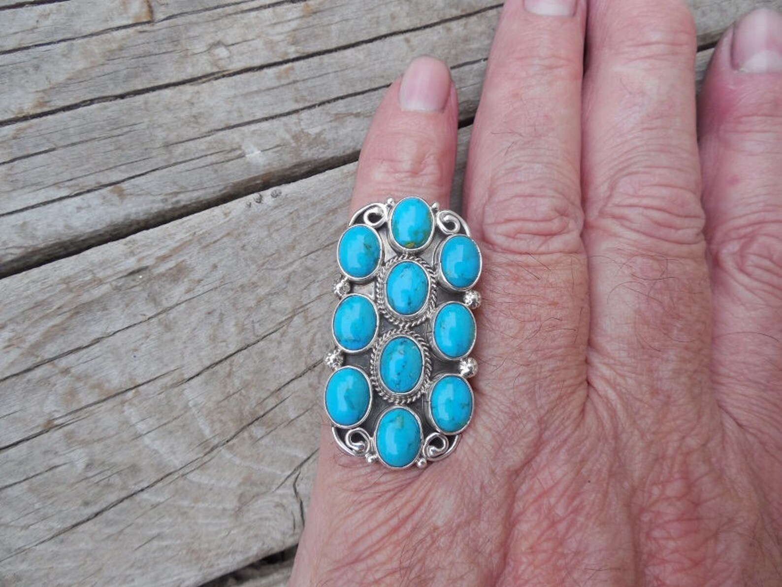 Large Turquoise Ring Handmade and Signed in Sterling Silver by - Etsy