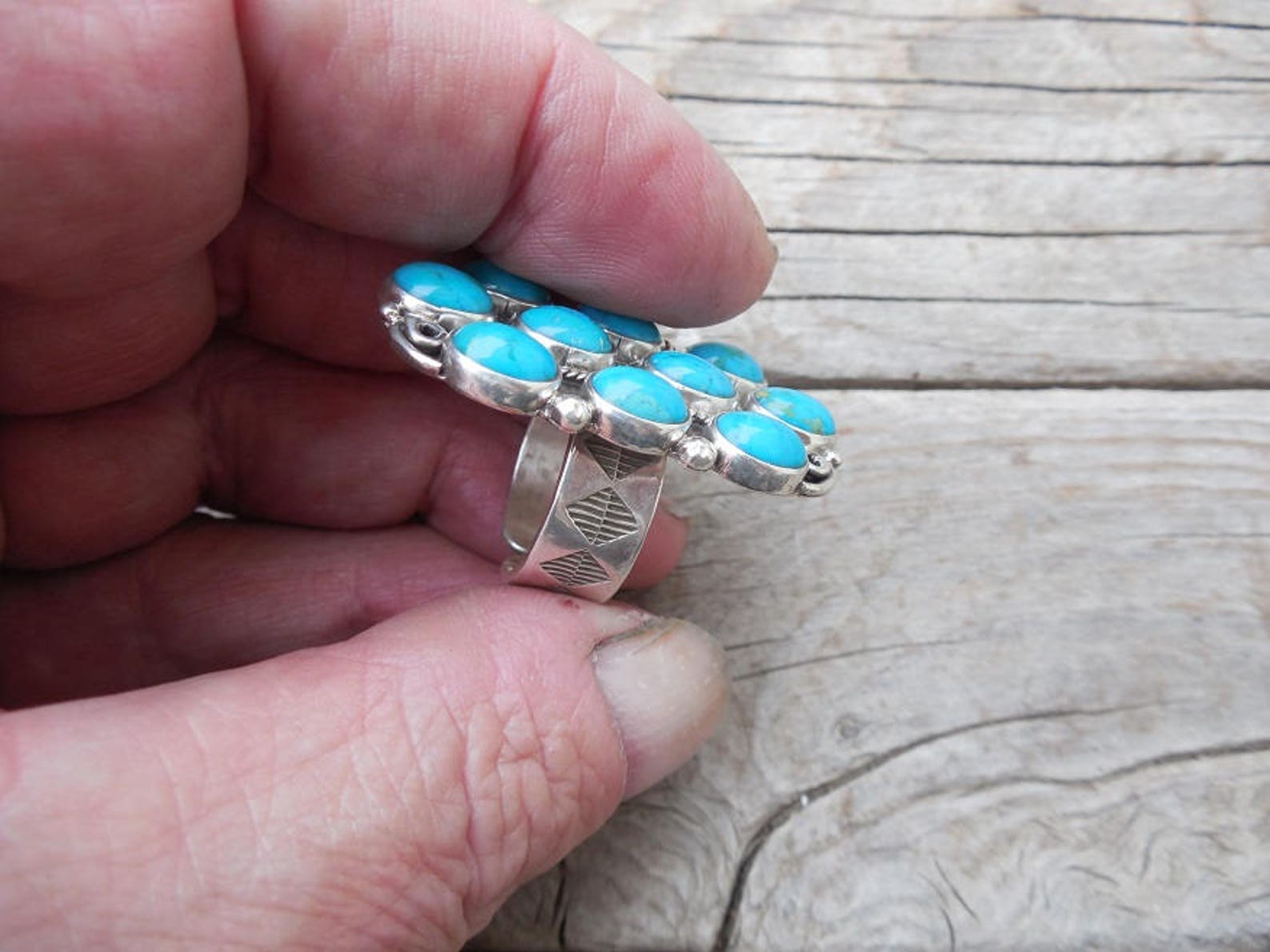 Large Turquoise Ring Handmade and Signed in Sterling Silver by - Etsy