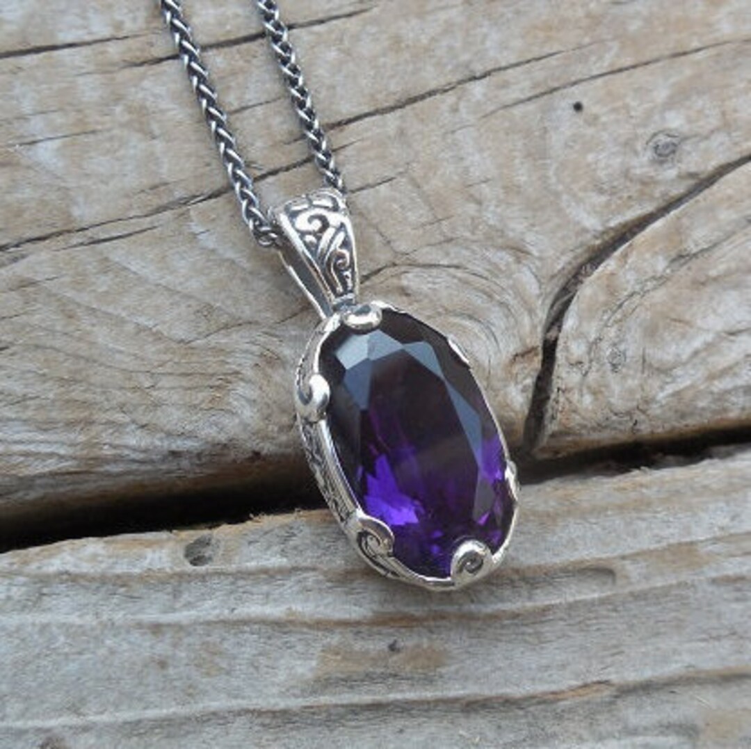 Beautiful Amethyst Necklace Handmade in Sterling Silver 925 With a Deep ...