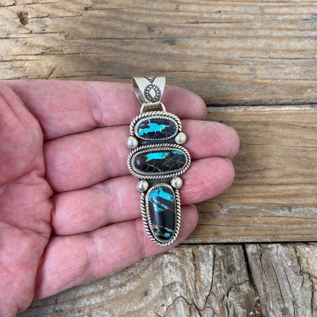 Beautiful Large Three Stone Turquoise Pendant Handmade in Sterling ...