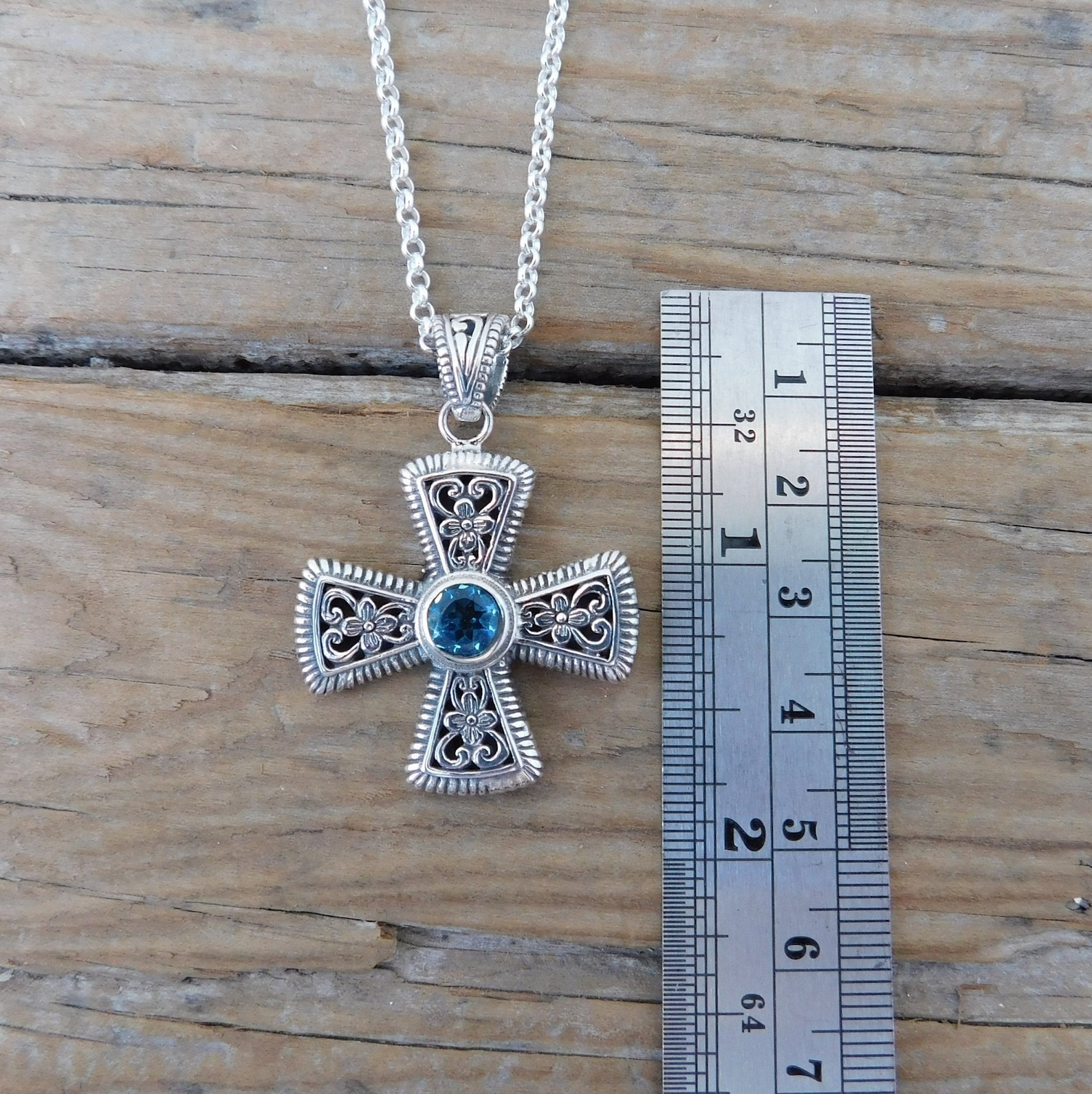 Beautiful Cross Necklace Handmade in Sterling Silver 925 With a Blue ...