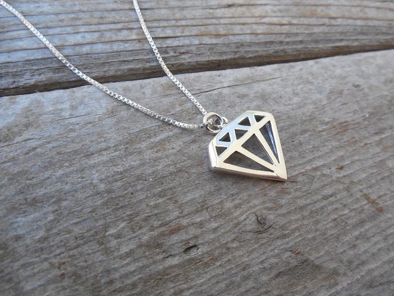 Diamond Shape Necklace Handmade in Sterling Silver 925 - Etsy