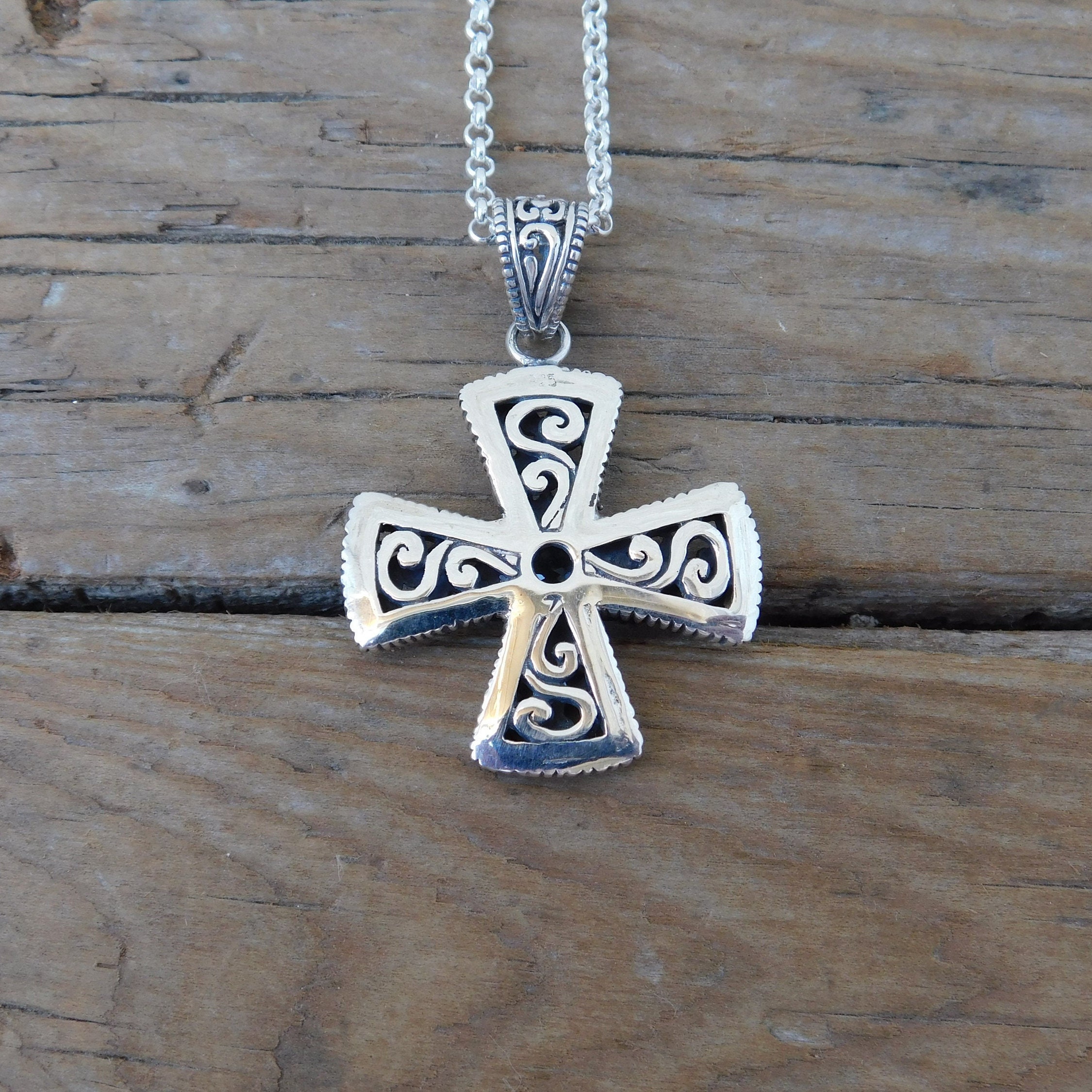 Beautiful Cross Necklace Handmade in Sterling Silver 925 With a Blue ...
