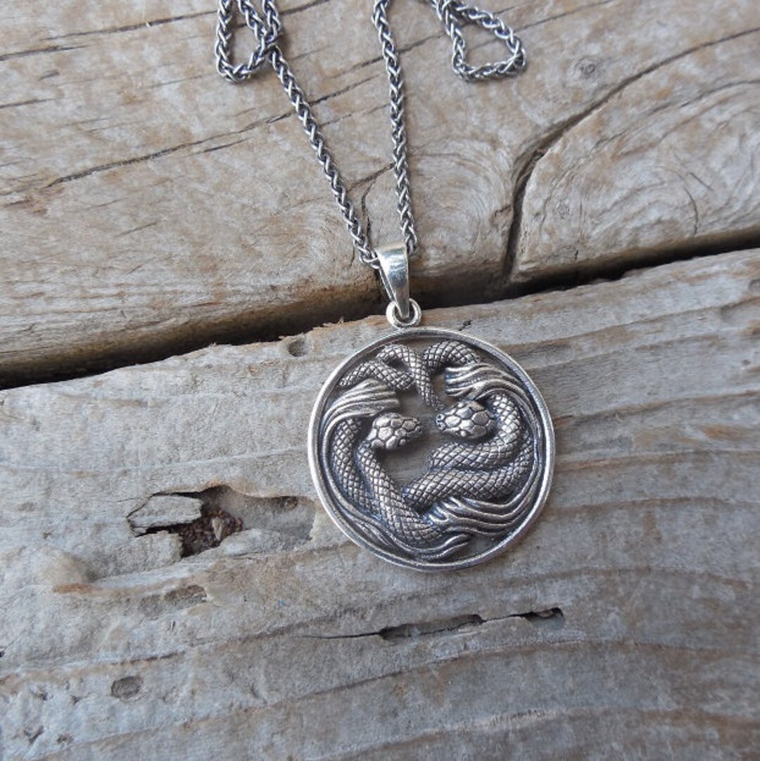 Beautiful Detailed Duel Snake Necklace Handmade in Sterling Silver 925 ...
