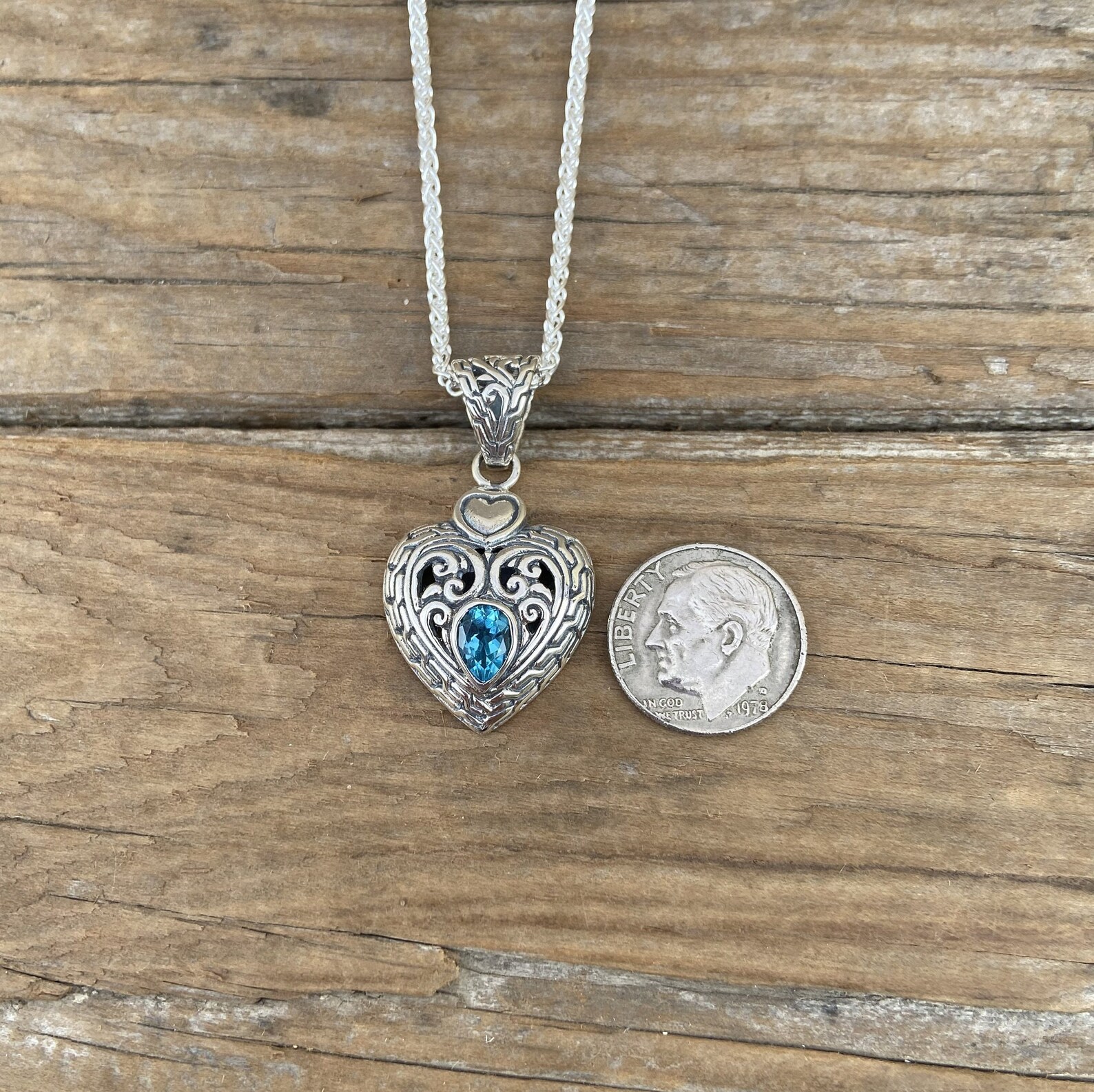 Blue Topaz Heart Necklace Handmade in Sterling Silver 925 - Etsy