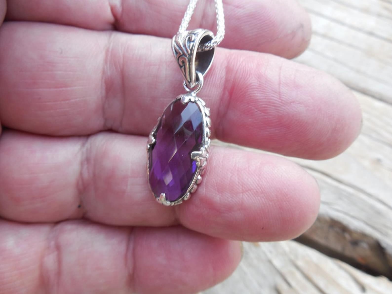 Amethyst Necklace Handmade in Sterling Silver With a Deep - Etsy