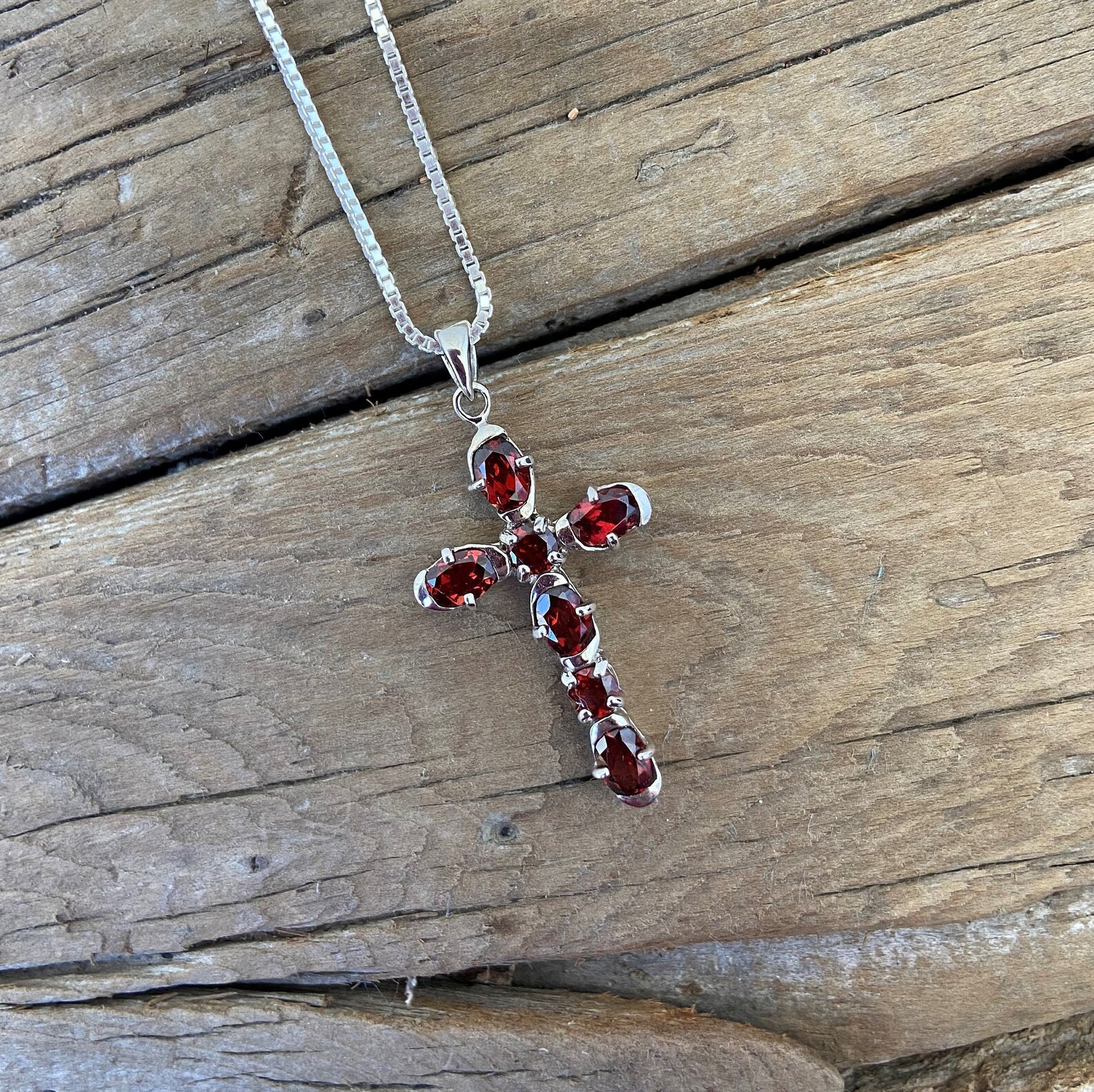 Beautiful Red Garnet Cross Necklace Handmade in Sterling Silver 925 ...
