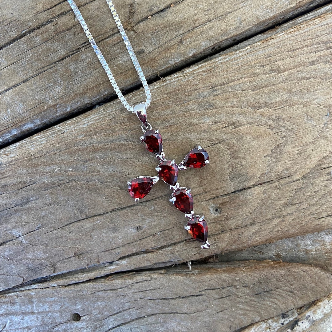 Beautiful Garnet Cross Necklace Handmade in Sterling Silver 925 With ...