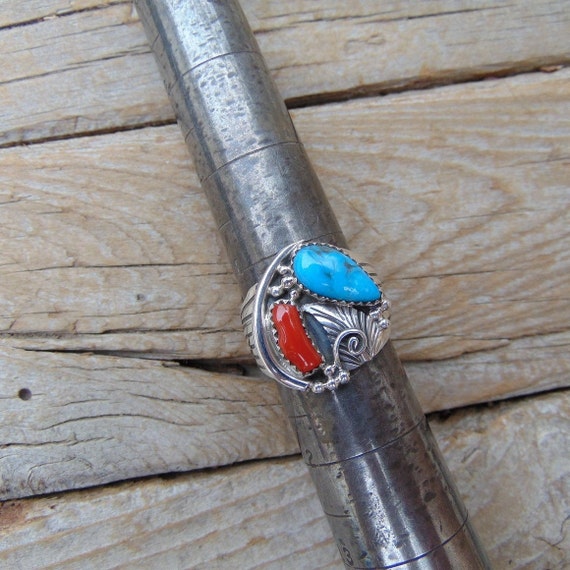 Beautiful Turquoise and Red Coral Ring Handmade and Signed in - Etsy