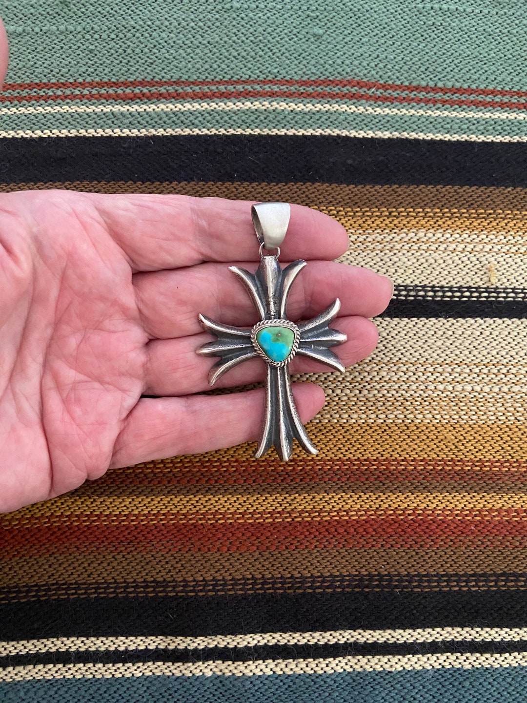 Gorgeous Large Turquoise Cross Tufa Stone Cast in Sterling Silver With ...