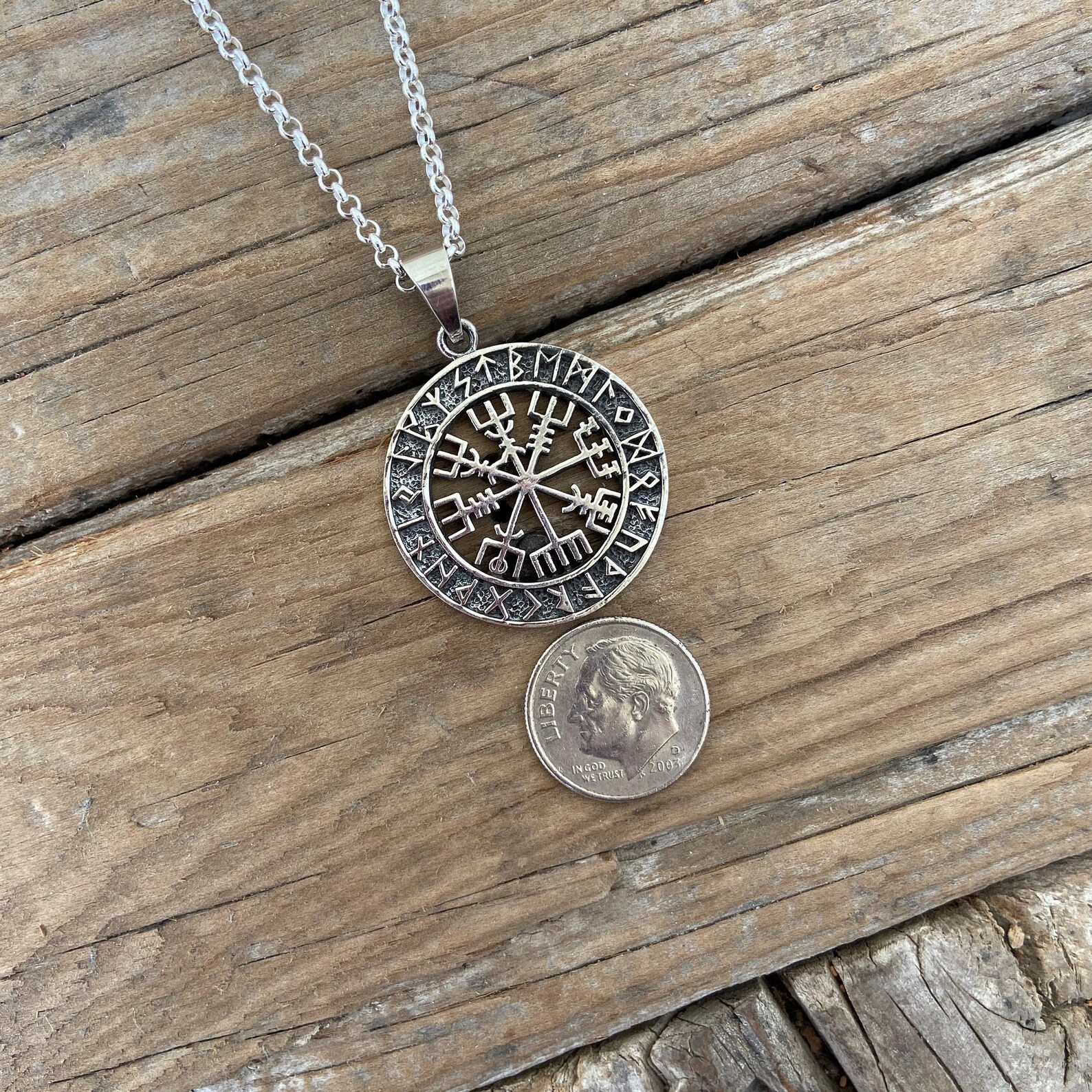 Viking Compass Necklace Handmade in Sterling Silver 925 With the Rune ...