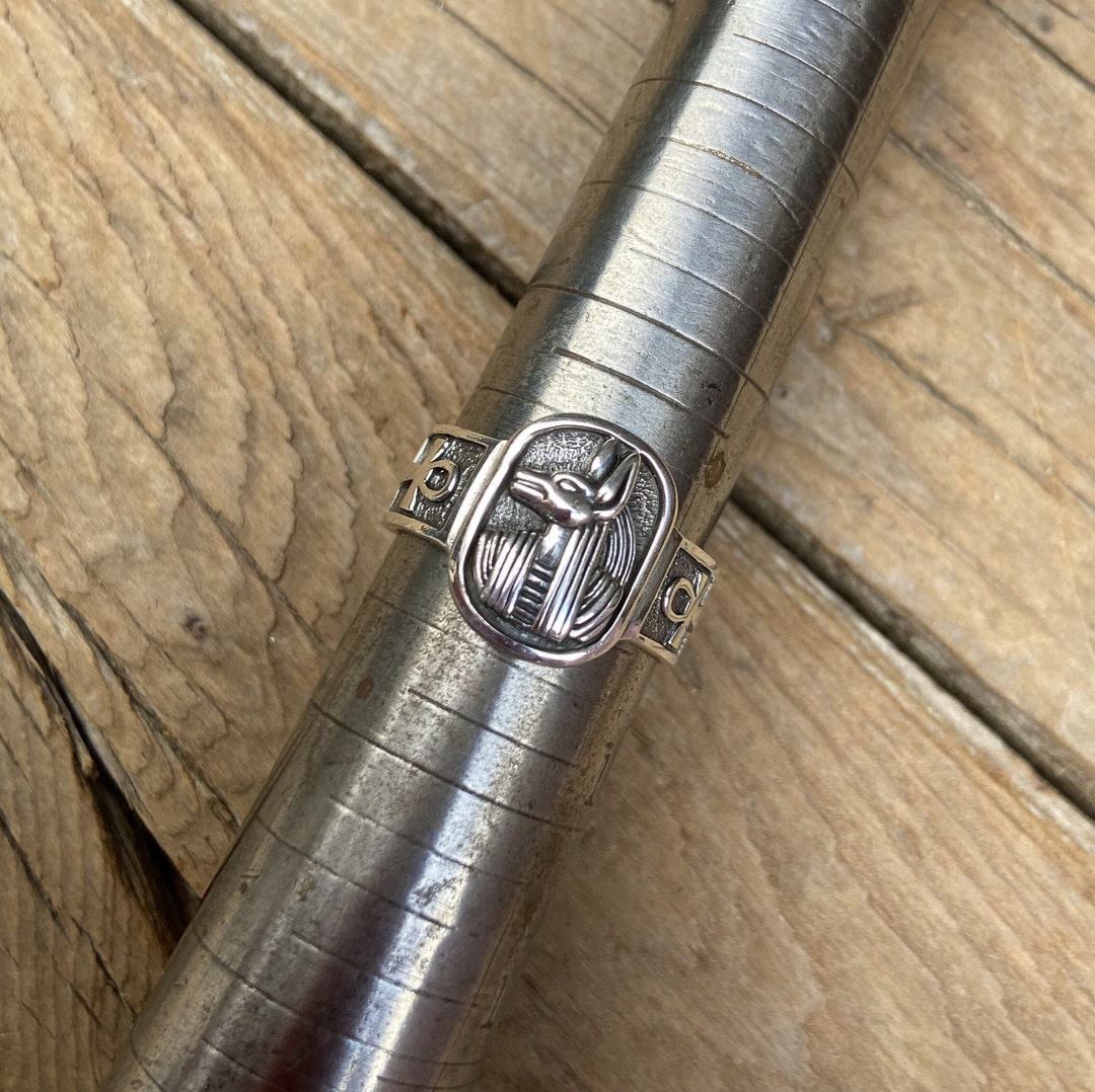 Anubis Ring Handmade in Sterling Silver 925 With Ankh's on the Side - Etsy