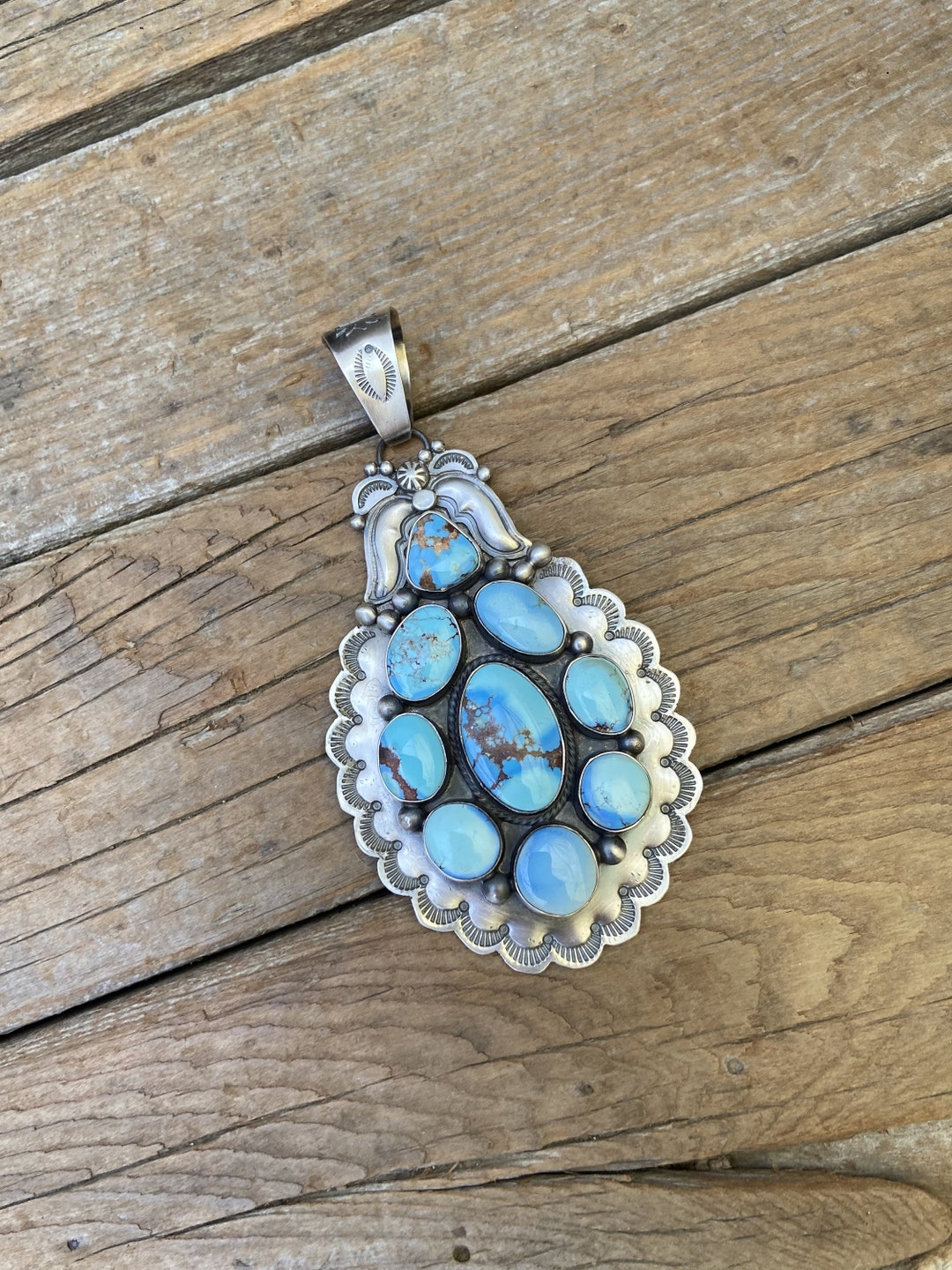 Beautiful Large Nine Stone Golden Hills Turquoise Pendant Handmade and ...