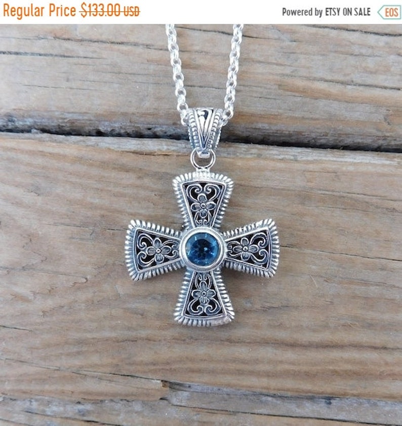 Beautiful Cross Necklace Handmade in Sterling Silver 925 With a Blue ...