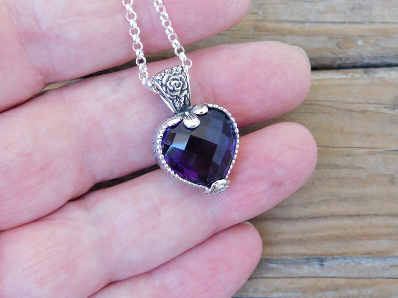 Beautiful Deep Purple Amethyst Heart Necklace Handmade in | Etsy