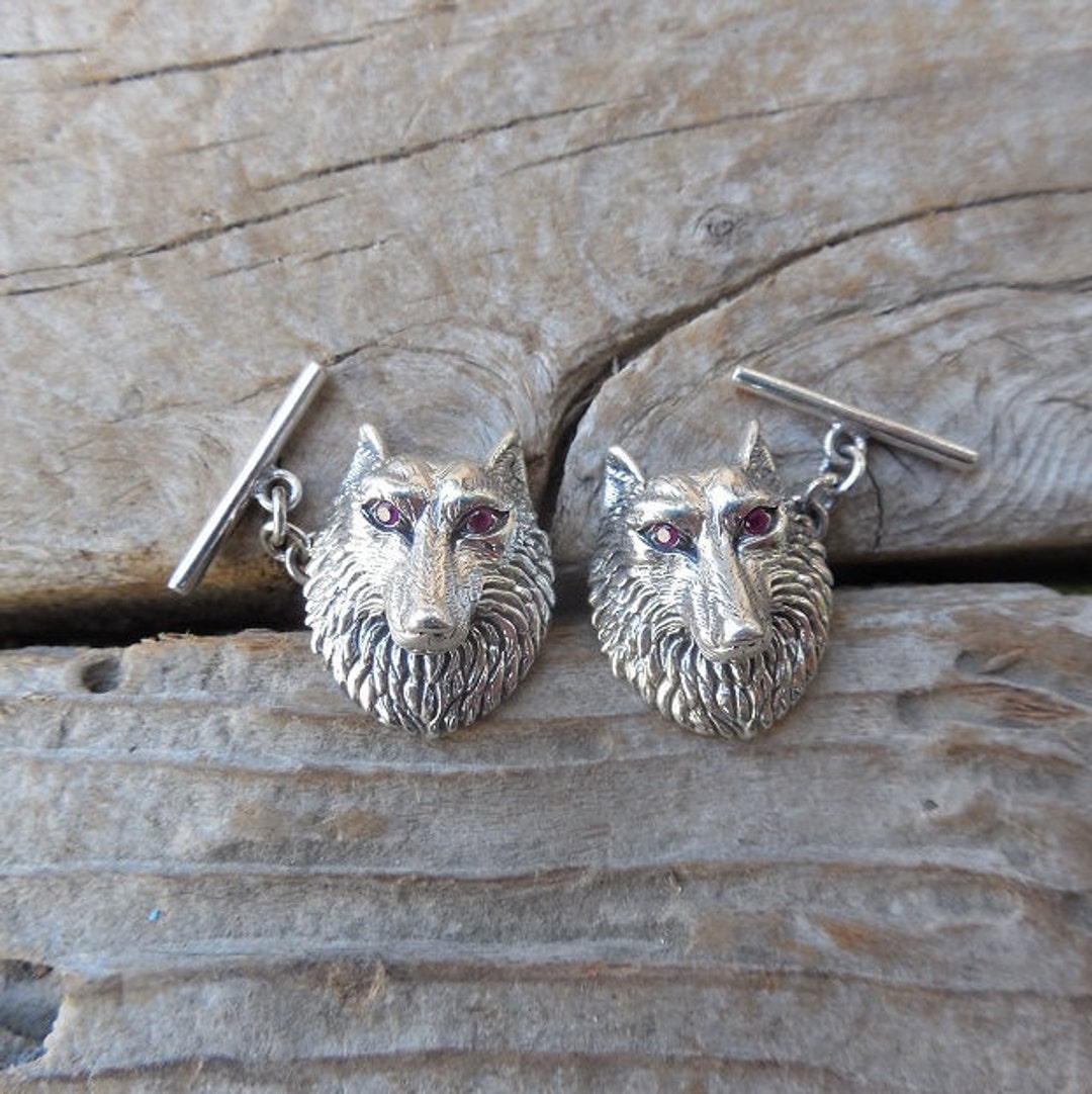 Beautiful Wolf Cufflings, Great Detail, Handmade in Sterling Silver 925 ...