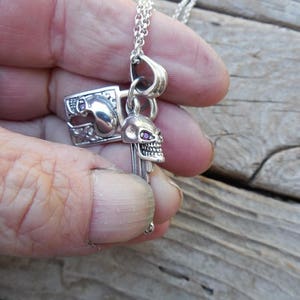 Skull Key and Lock Necklace Handmade in Sterling Silver With Small Red ...