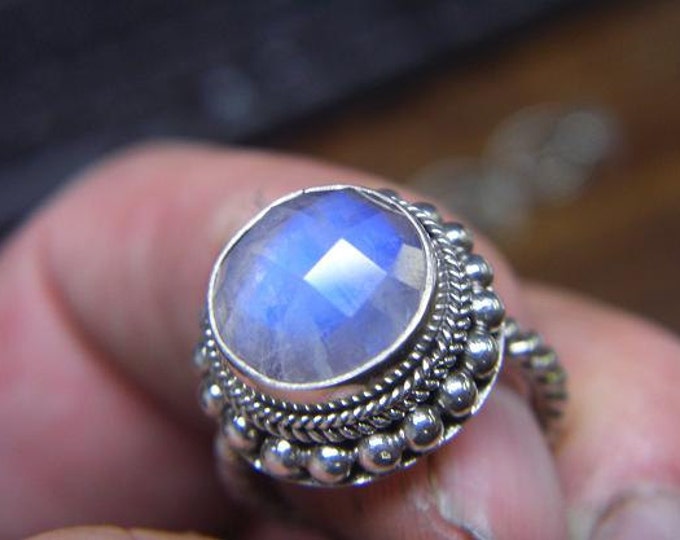 Faceted Rainbow Moonstone Ring in Sterling Silver - Etsy