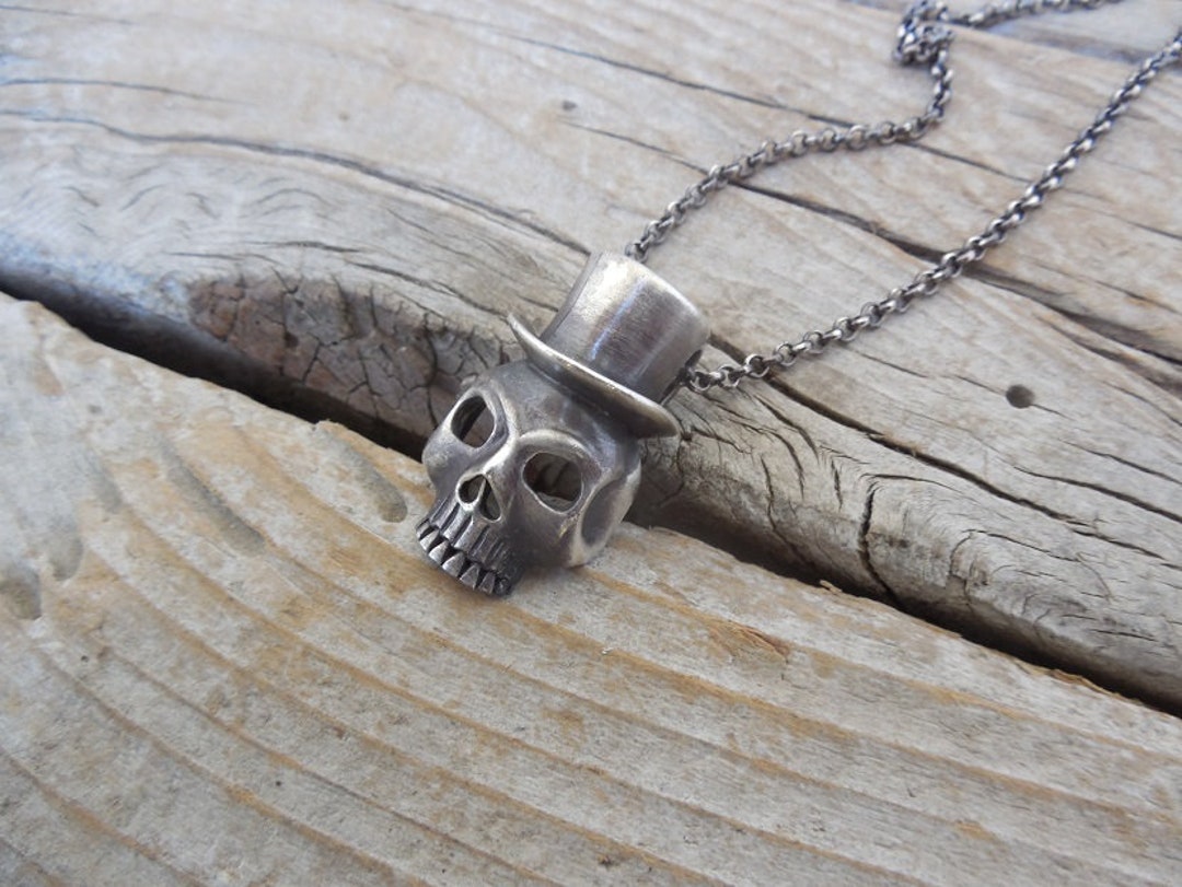 Top Hat Skull Necklace Handmade in Sterling Silver 925 - Etsy
