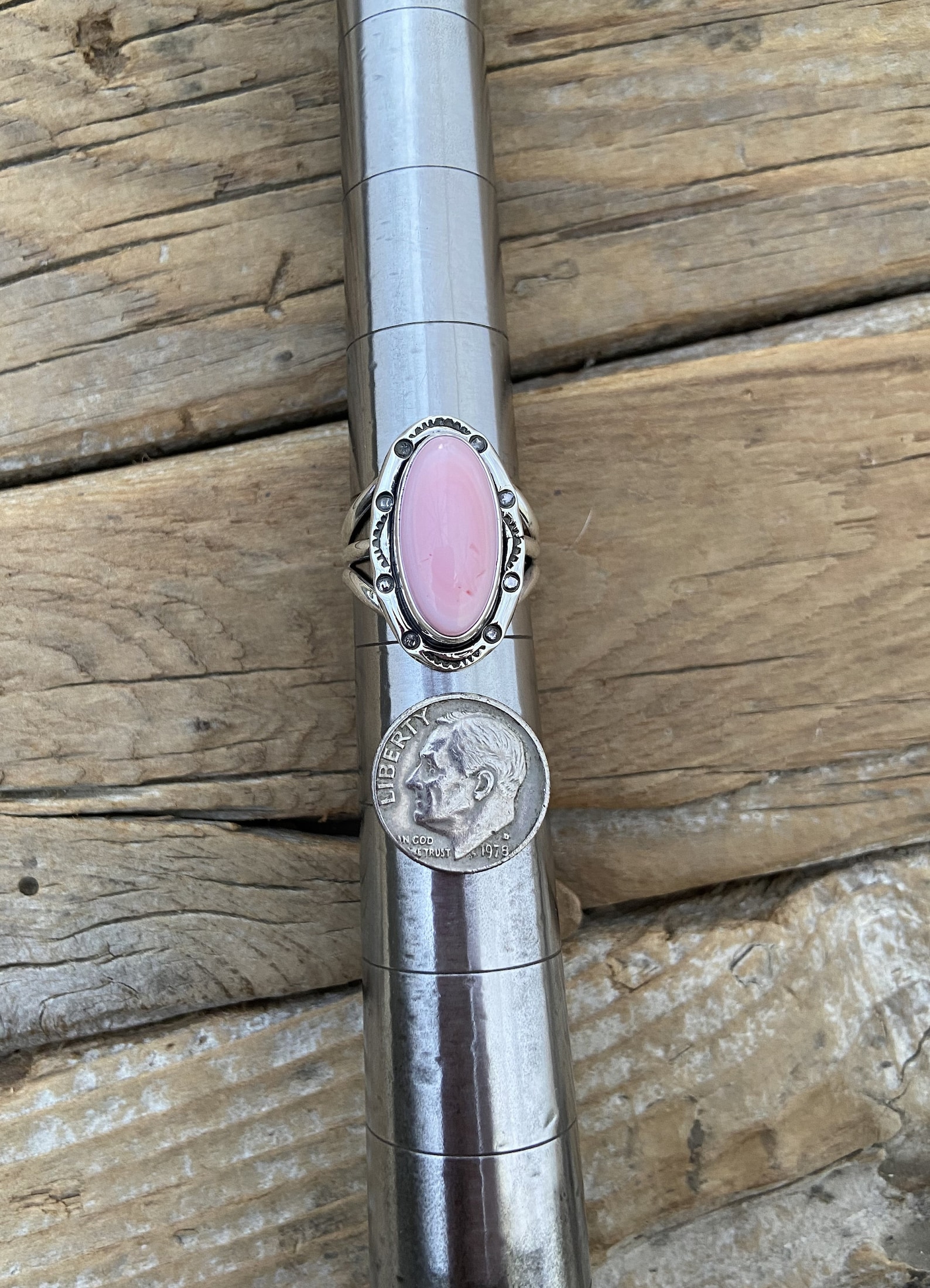 Gorgeous Pink Conch Shell Ring Handmade Signed in Sterling Silver With ...