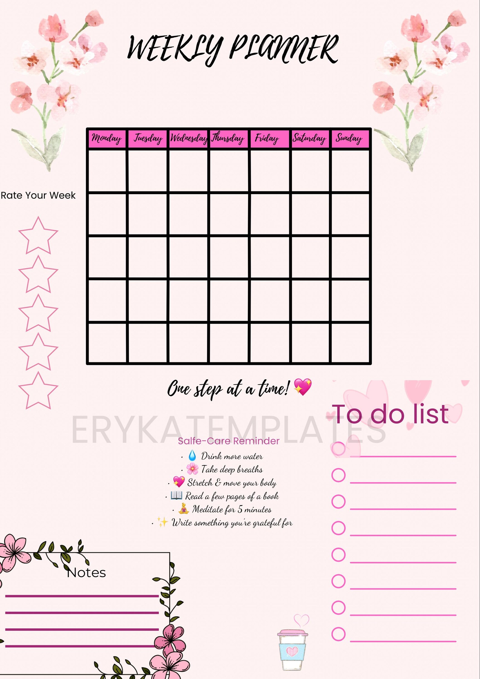 Weekly Planner Printable | Aesthetic Self-care & Productivity Planner ...