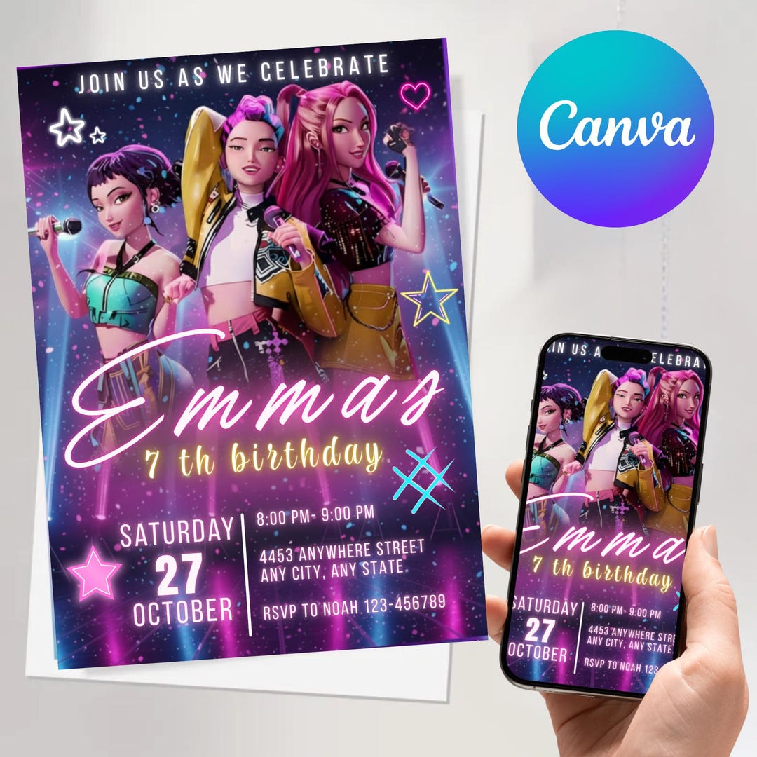Editable KPOP Birthday Invitation | KPOP Demon Hunters Party Invite ...