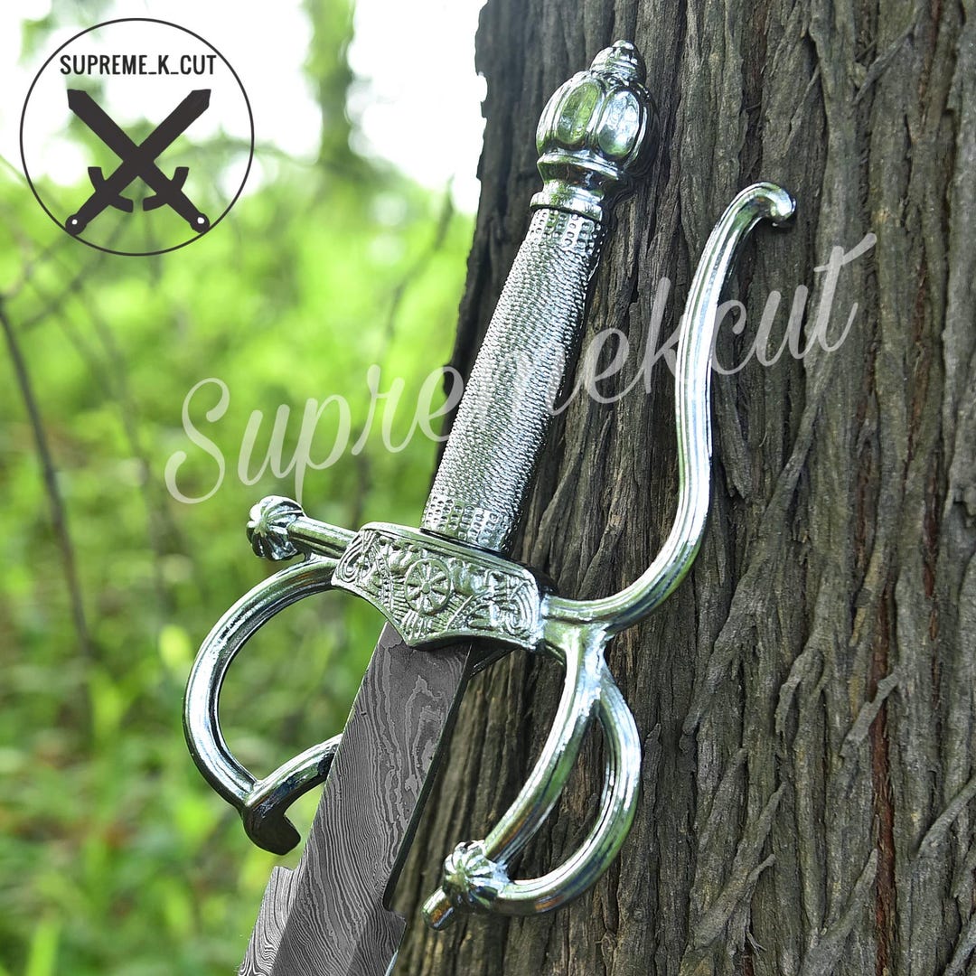 Hand Forged Damascus Steel Rapier Sword With Leather Sheath, Medieval ...