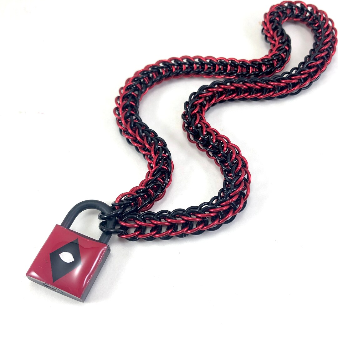 Deadpool Inspired Submissive Day Collar Black and Red Padlock Necklace ...