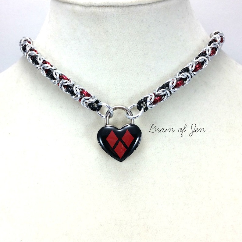 Submissive Day Collar Harley Quinn Inspired Red and Black Heart Lock - Etsy