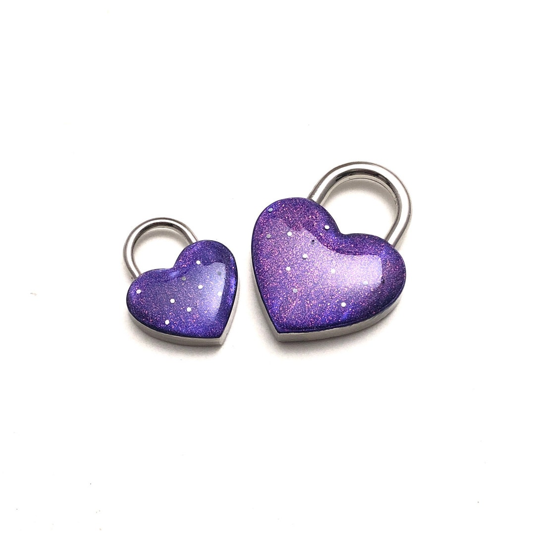 Heart Shaped Padlock Dark Purple Sparkly Day Collar Lock and Key - Etsy