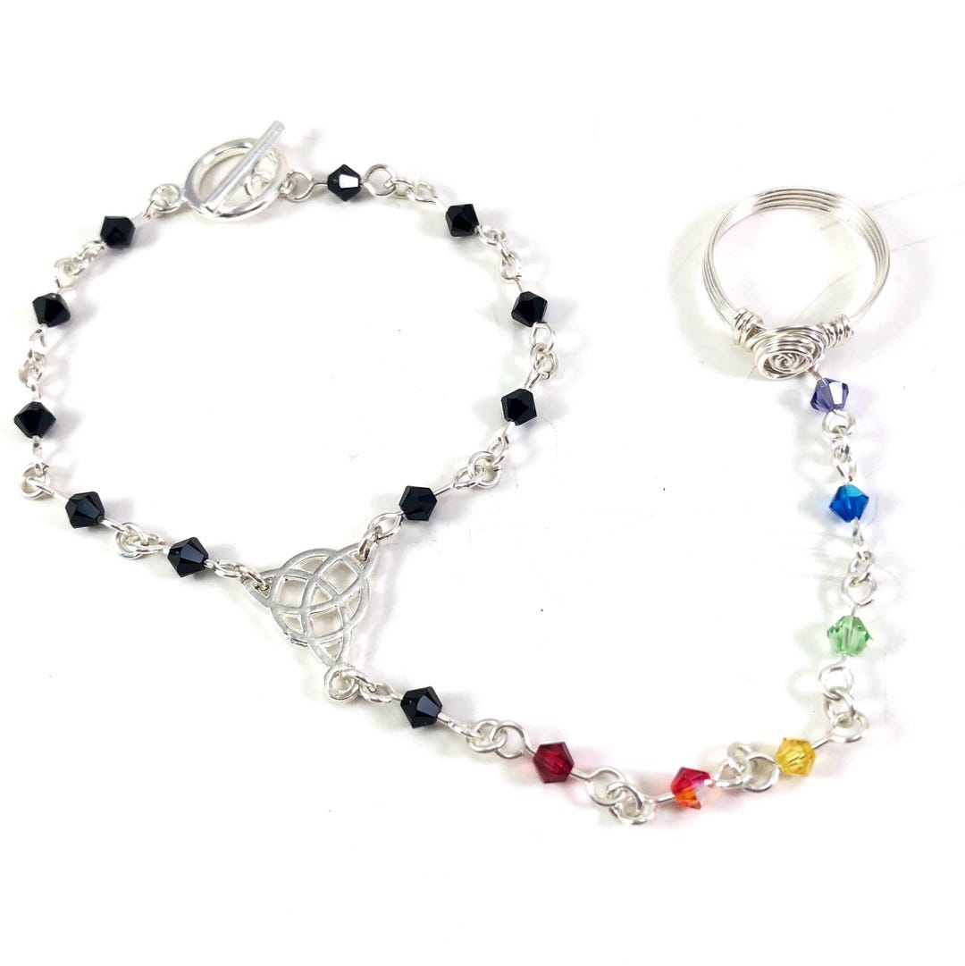 LGBTQIA Pride Flag Hand Chain Rainbow Swarovski Crystal Bracelet With ...