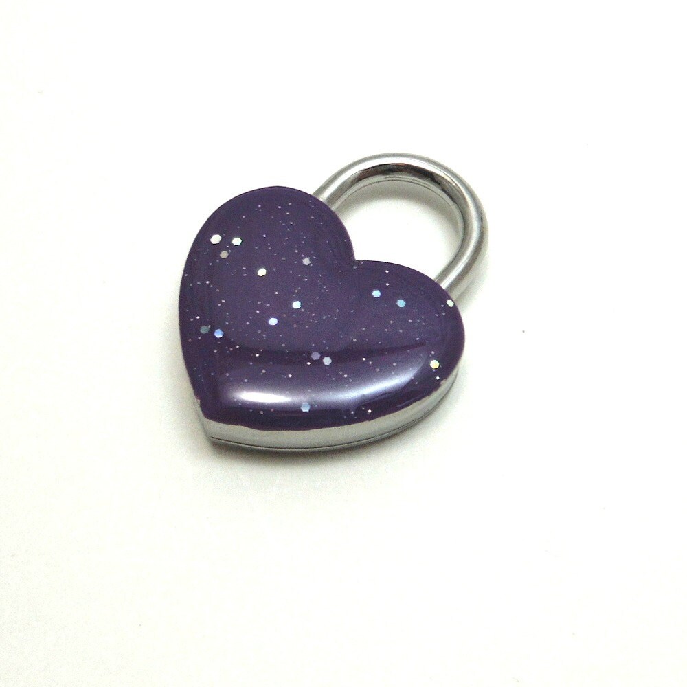 Heart Shaped Padlock Dark Purple Sparkly Day Collar Lock and Key