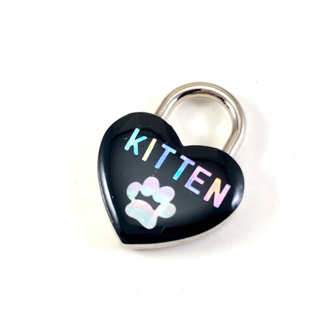 KITTEN Heart Shaped Padlock With Iridescent Rainbow Paw Print - Etsy ...