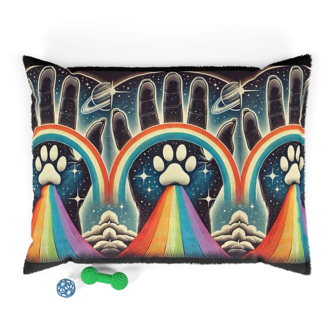 Cosmic Rainbow Pet Bed With Paw Prints - Stylish, Comfortable Dog & Cat ...