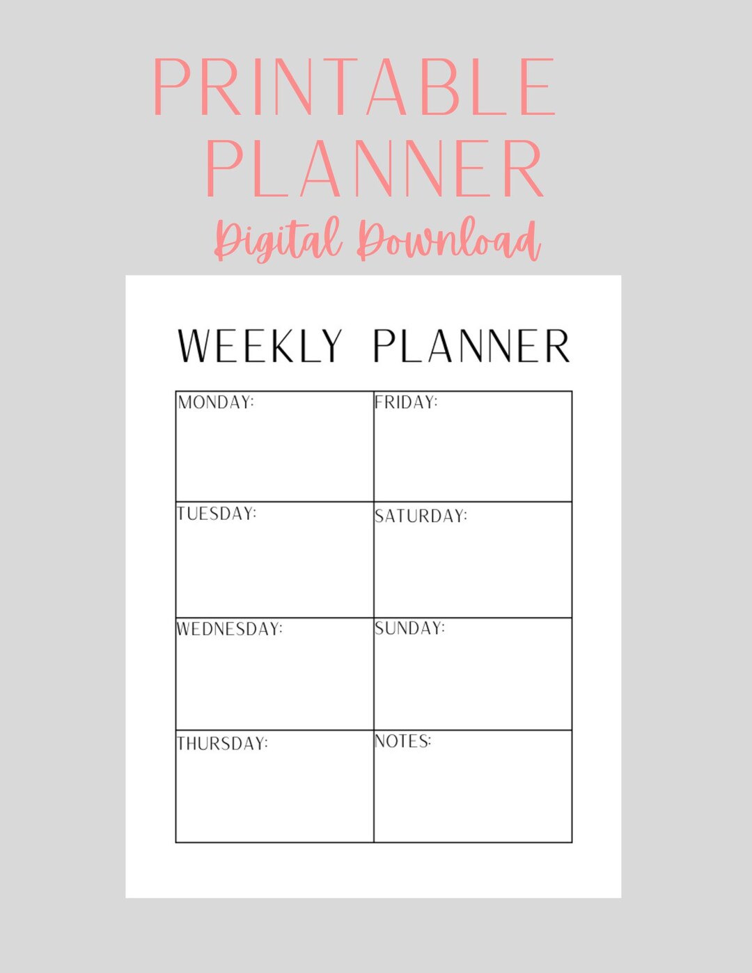 Printable Weekly Planner-digital Download - Etsy