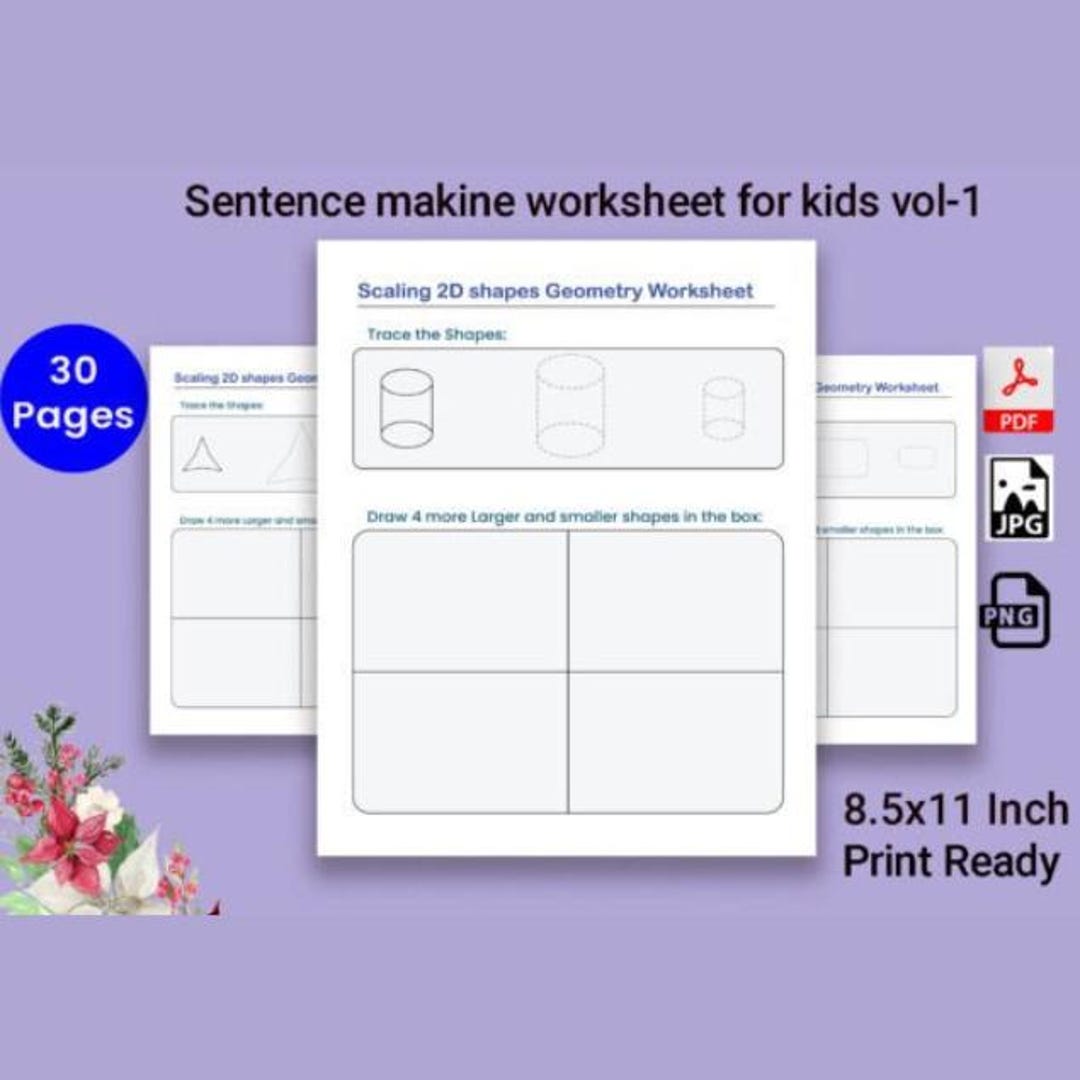 Scaling 2D Shapes Tracing Worksheets for Kids – 30 Pages PDF/PNG/JPG ...