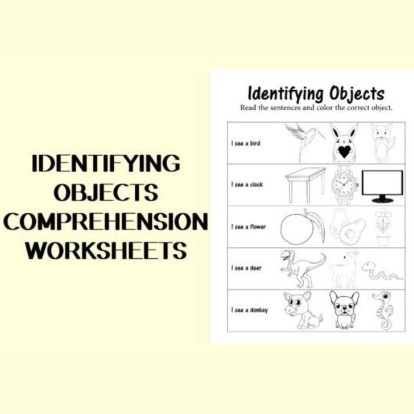 Identifying Objects Comprehension Worksheets for Kids – Early Learning ...