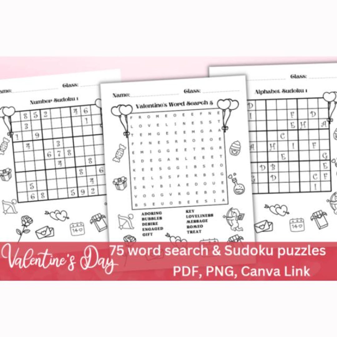 Valentine's Day Word Search & Sudoku for Kids – 75 Fun Puzzles With ...
