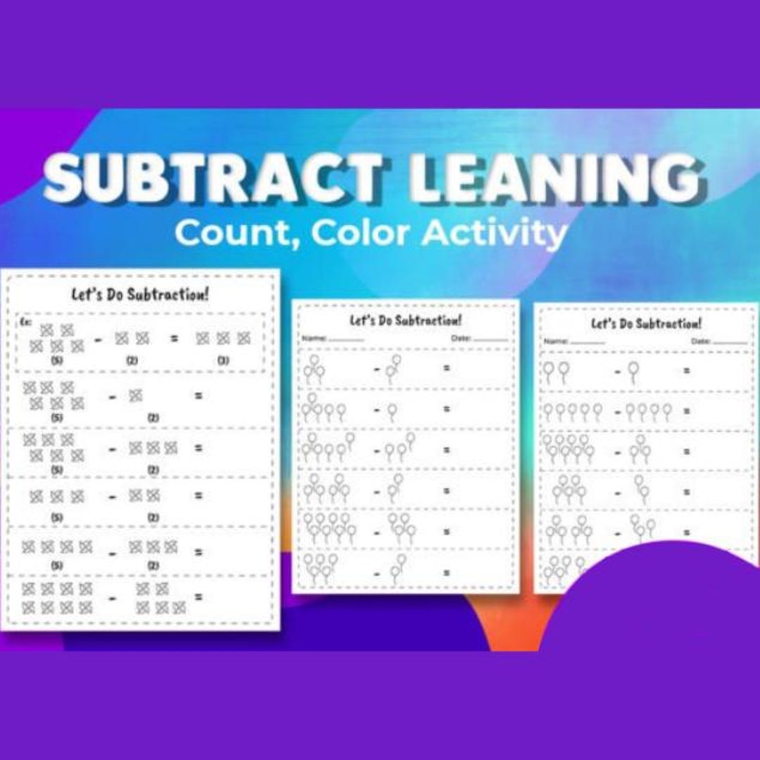 Easy Subtraction Activity Book for Kids | 8 Printable Pages | PDF + JPG ...