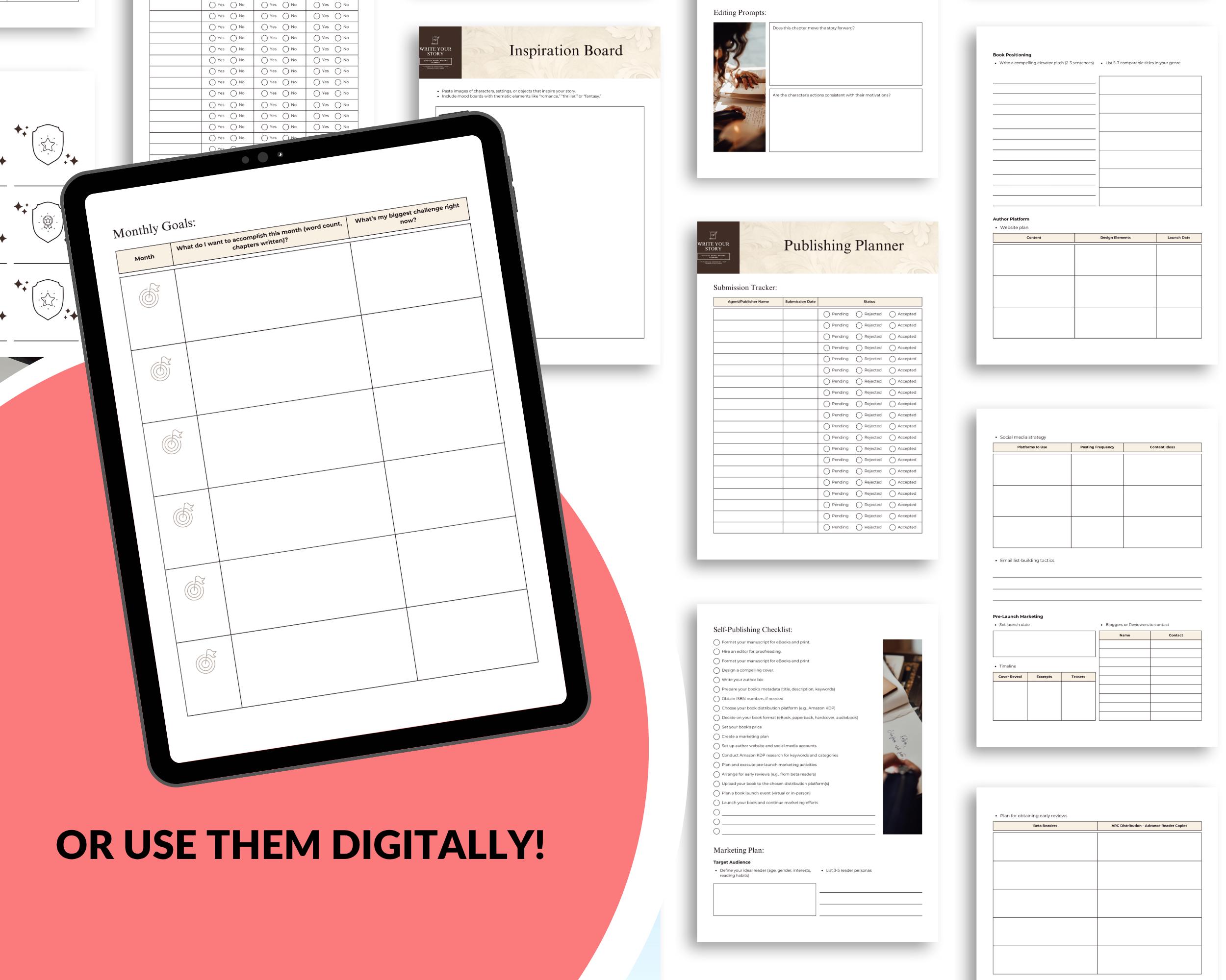 Novel Writing Journal | Printable PDF and Canva Template | Digital Book ...