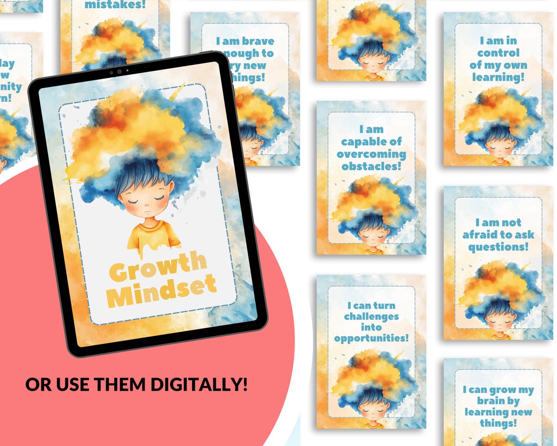 Growth Mindset Affirmation Cards for Kids | 21-card Printable PDF ...