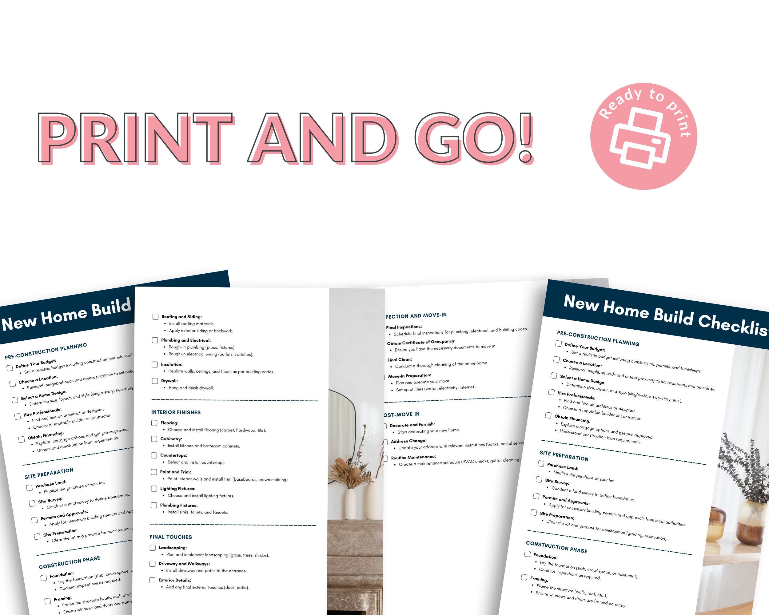 New Home Build Checklist | Printable PDF and Canva Template | Home ...