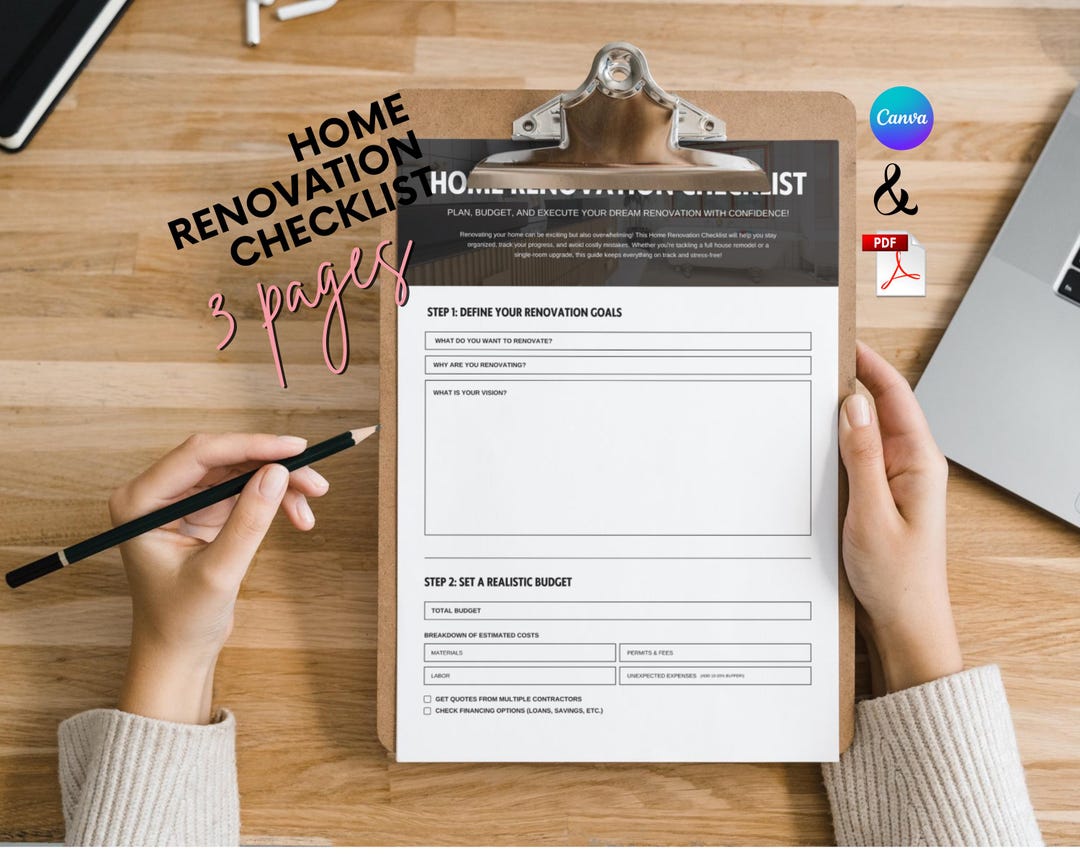 Home Renovation Checklist | Printable and Canva Template | Plan Your ...