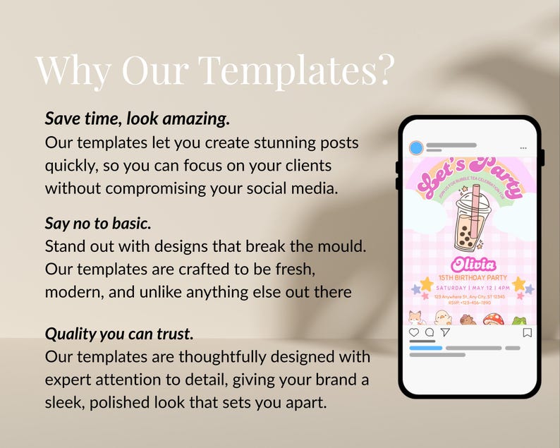 Kawaii Birthday Invitation | Canva Template | Bubble Tea & Pastel Party Theme - Etsy