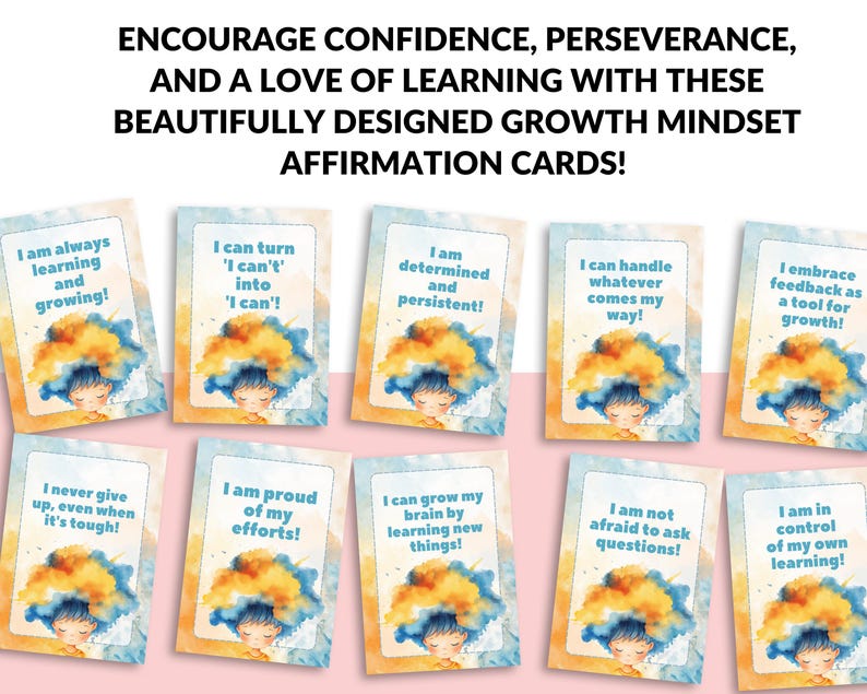 Growth Mindset Affirmation Cards for Kids | 21-card Printable PDF ...
