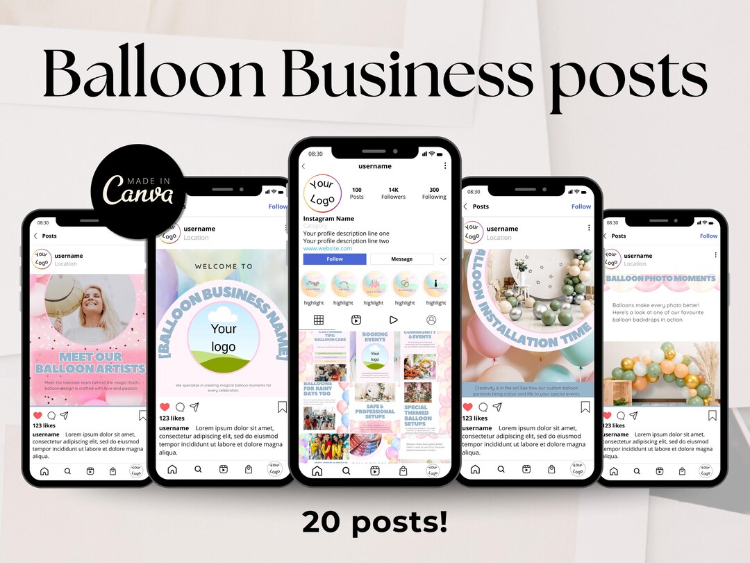 Balloon Business Instagram Post Templates: Canva Editable (digital ...