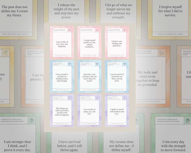 PTSD Affirmation Cards | Printable PDF and Canva Template | 30 Trauma ...