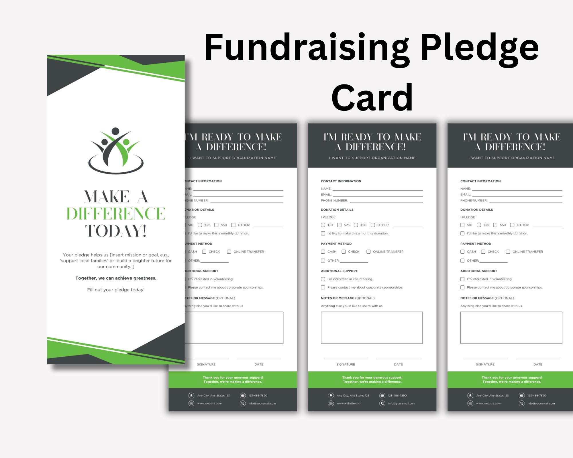 Fundraising Pledge Card | Editable Template for Charity, Nonprofit ...