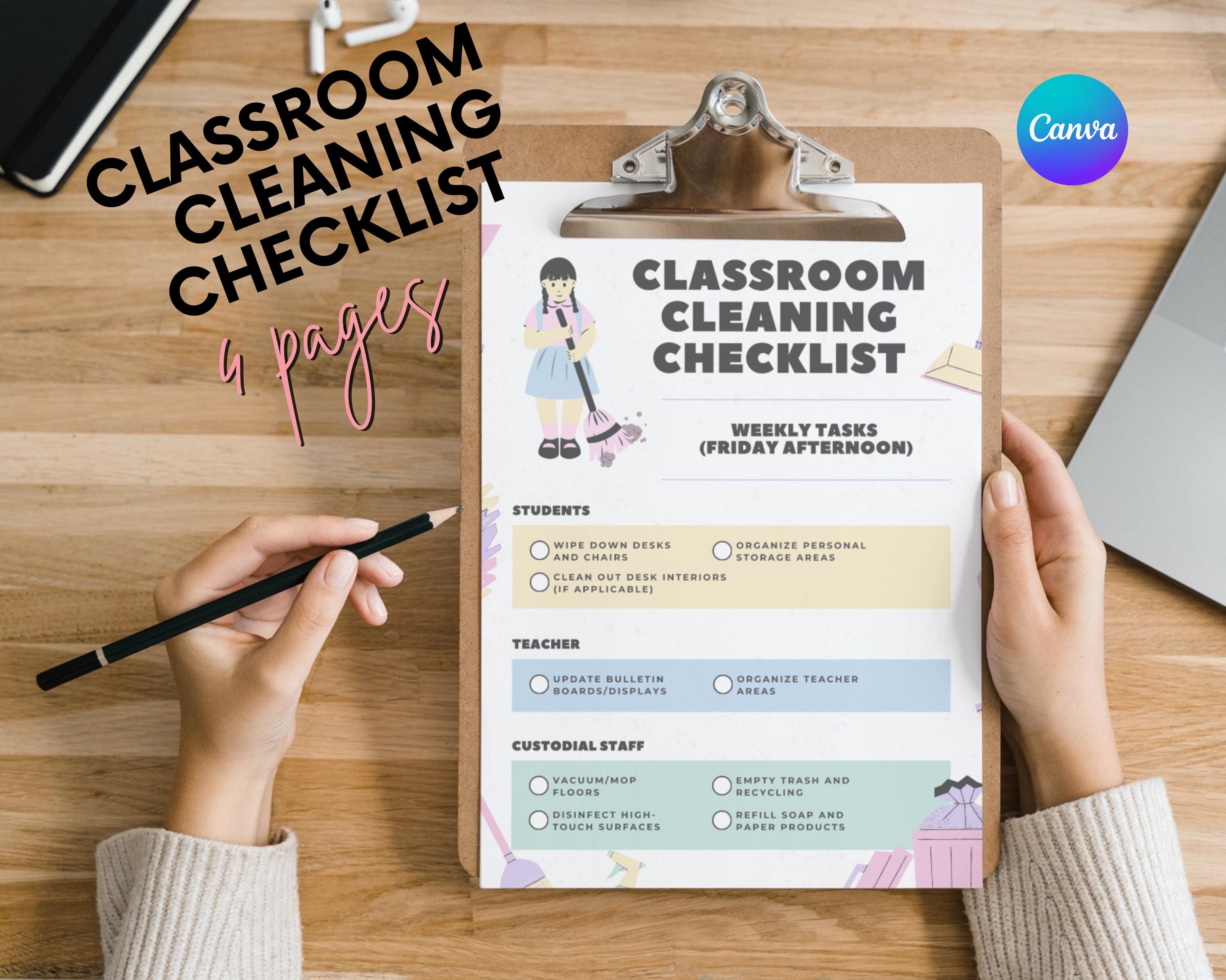 Classroom Cleaning Checklist | Editable Canva Template | Teacher ...