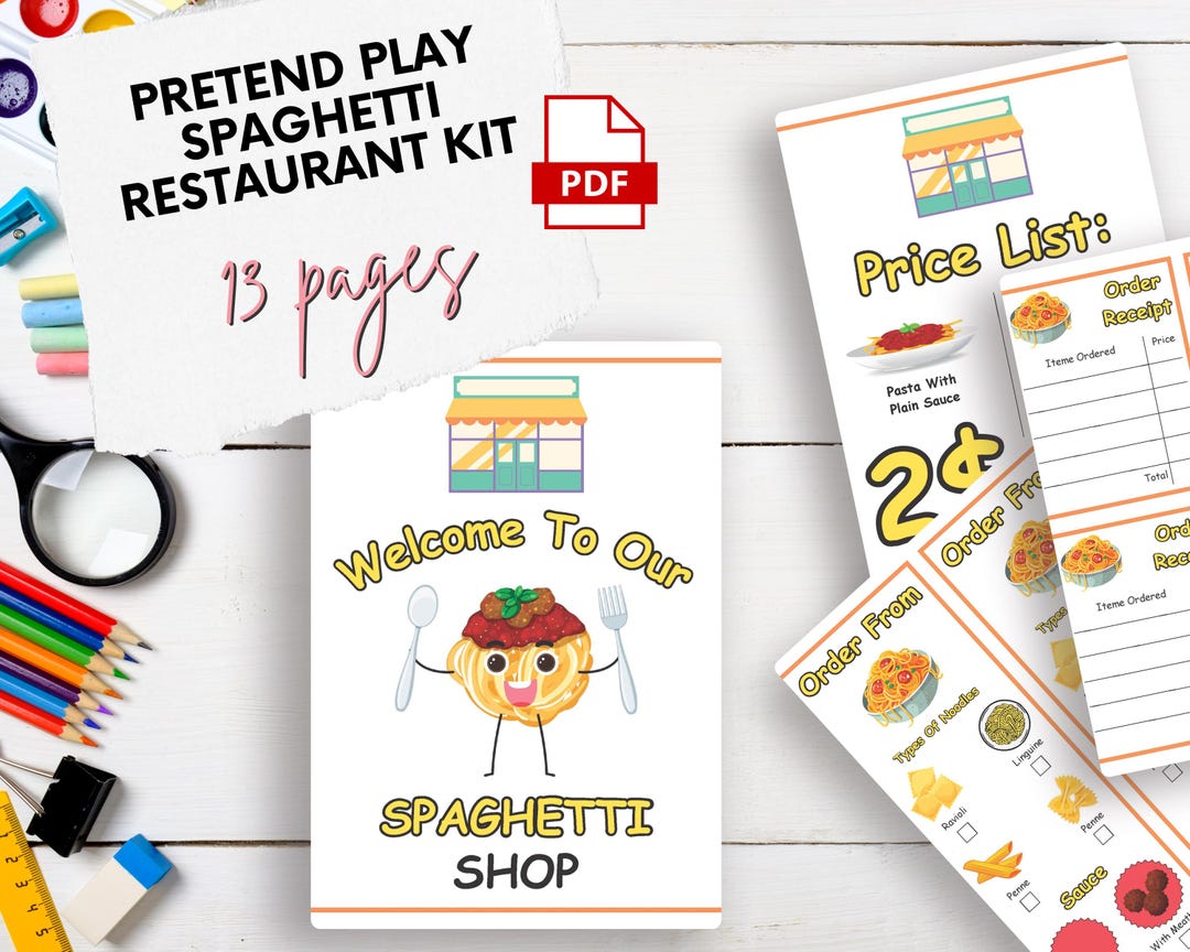 Pretend Play Spaghetti Restaurant Kit | Printable PDF | Dramatic Play ...
